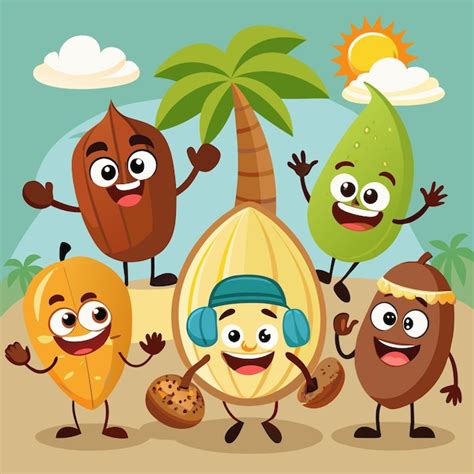 Fun And Colorful Cartoon Nuts Characters Enjoying A Sunny Beach Day