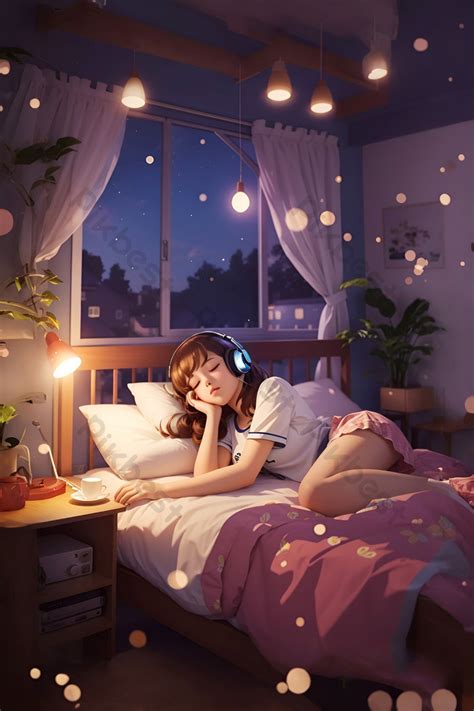 A Beautiful Anime Lo Fi Girl Chilling At Night Generative Ai Png Images