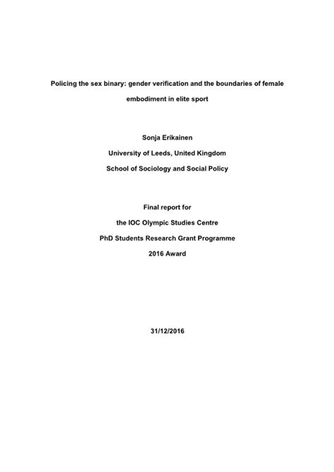Policing The Sex Binary Gender Verification And The Boundaries Of