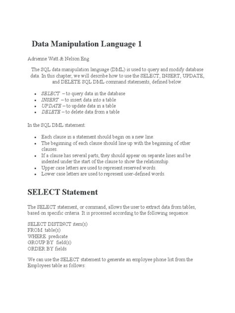 Data Manipulation Language 1 Pdf