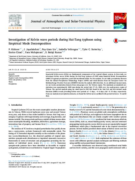 Pdf Investigation Of Kelvin Wave Periods During Hai Tang Typhoon Using Empirical Mode