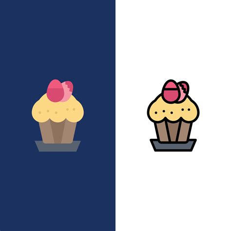 Egg Cake Cup Food Easter Icons Flat And Line Filled Icon Set Vector Blue Background 13455179