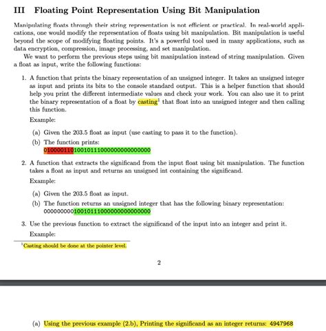 Solved II Floating Point Representation Using Strings Chegg