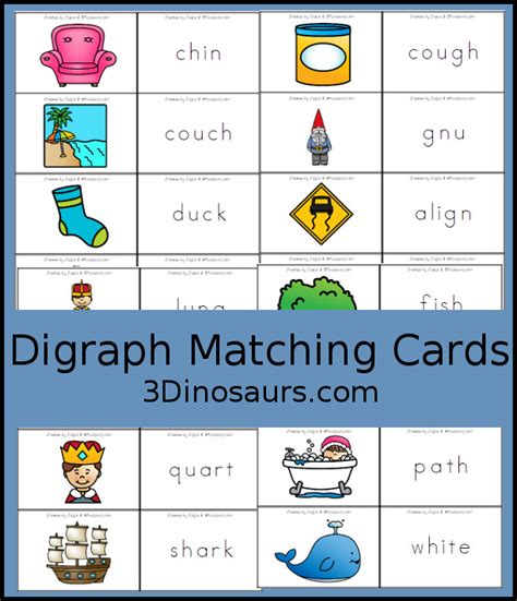 Free Digraph Matching Cards 3 Dinosaurs
