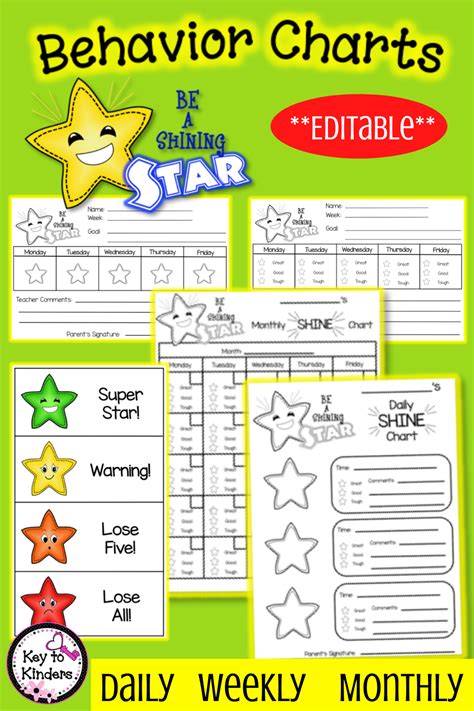 Shining Star Behavior Charts Calendars And Rewards Editable Classroom Incentives Elementary
