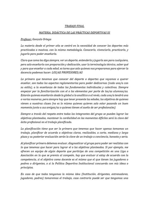 Trabajo Final Presentacion De Un Proyecto Deportivo Pdf