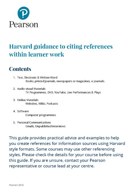 Pearson Guide To Harvard Referencing Pearson 2016 Harvard Guidance To