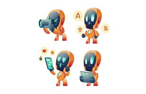 Cute Chat Bot Cartoon Vector Set Illustration Graphic By Myteamart