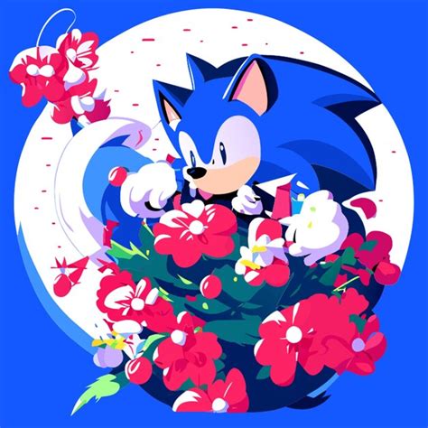 Sonic Sitting Under A Cherry Blossom Tree Vector Illustration Premium