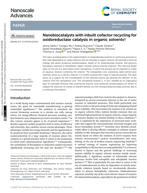 Pdf Nanobiocatalysts With Inbuilt Cofactor Recycling For