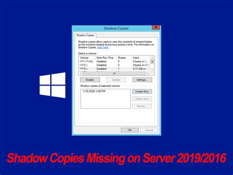 How To Fix Shadow Copies Missing On Server 20192016