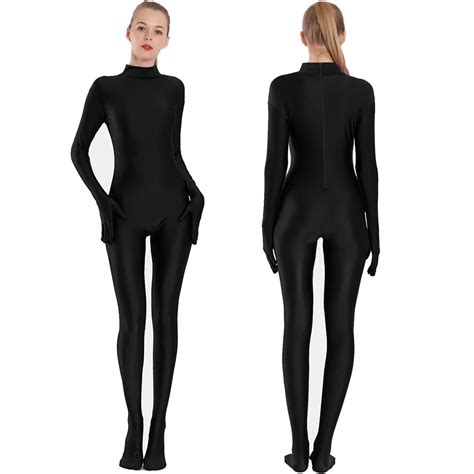 Aoylisey Adult Black Spandex Full Body Zentai Footed Jumpsuit Unisex