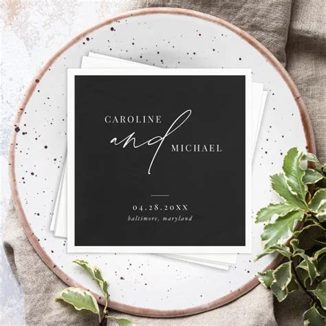 Simple Modern Script Names Black Wedding Napkins Zazzle