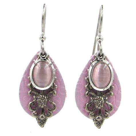 Pink Stone And Filigree Layered Metal Drop Earrings Earrings Hallmark
