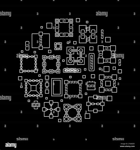 Block Chain Thin Line Concept Round Banner Blockchain Technology Vector Illustration On Dark