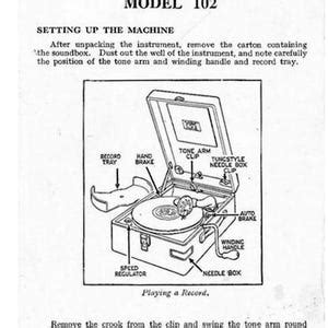 Hmv 102 Portable Gramophone Instruction Leaflet Phonograph Installation