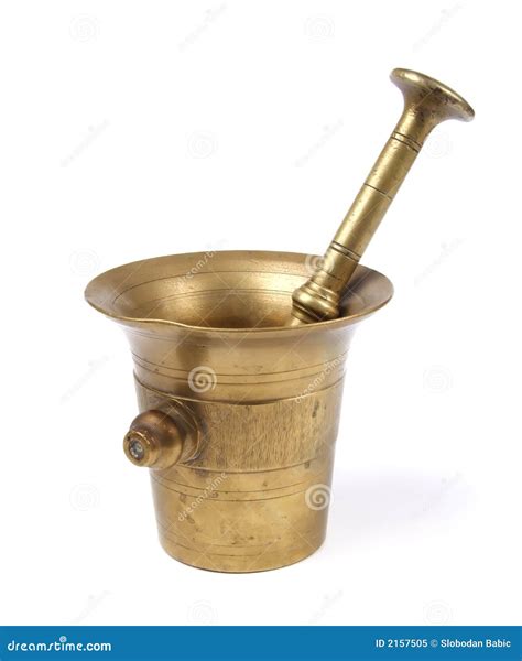Brass Mortar Stock Image Image Of Food Empty White 2157505