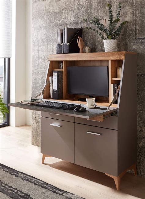 Innostyle Sekretär Schreibtisch Pc Schrank Secret Basalt Mit Eiche Altholz Nachbildung