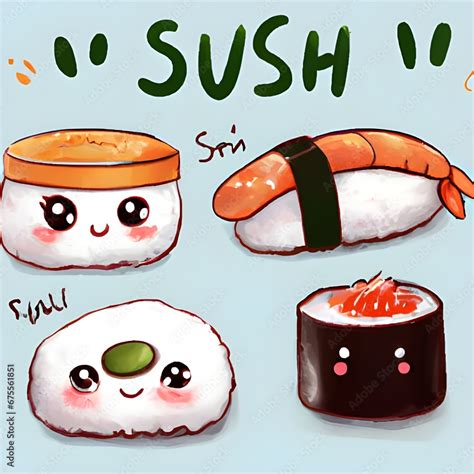 Cute Kawaii Sushi Illustration Sushi Art Sushi Cute Kawaii