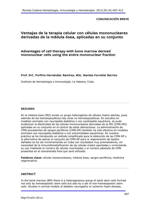 Pdf Advantages Of Cell Therapy With Bone Marrow Derived Mononuclear