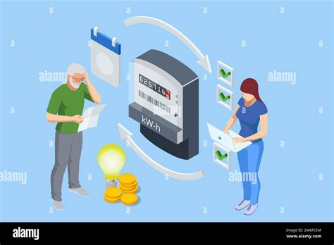 Isometric Invoice And Electricity Meter Utility Bills Payment Electricity Consumption Expenses