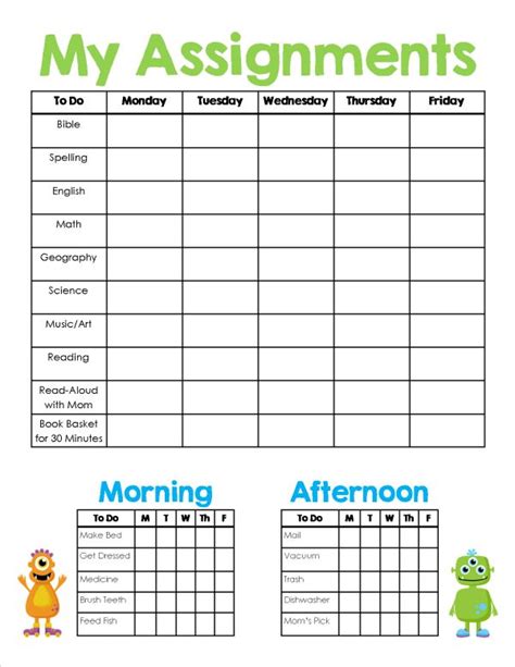 Homeschool Assignment And Chores Sheet {free Printable} Worksheets