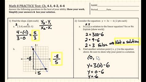 Chapter 4 Practice Test Part 1 Graphing Linear Equations Youtube