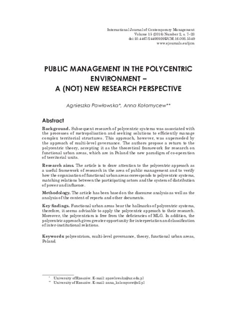Pdf Public Management In The Polycentric Environment A Not New