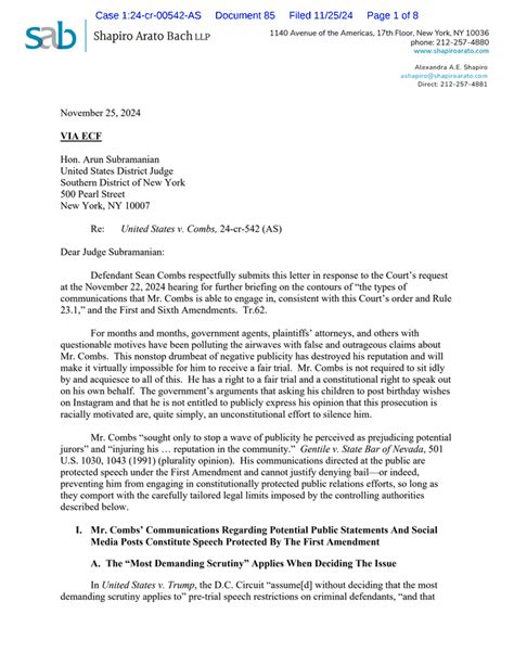 Us V Combs Defense Bail 1st Amendment 20241125 Documentcloud