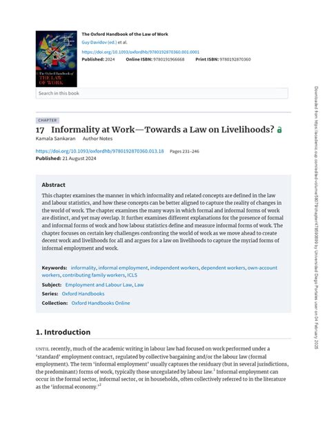 17 Informality At Work Towards A Law On Livelihoods Pdf Employment