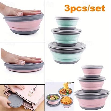 3pcs Silicone Folding Bowl Set Bpa Free Leak Proof And Durable