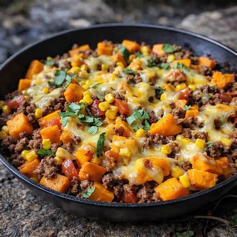 Cheesy Tex Mex Ground Beef And Sweet Potato Skillet 5 Step Dinner That