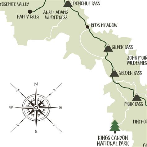 John Muir Trail Map John Muir Hiking Trail Map Print Jmt Hiking Map