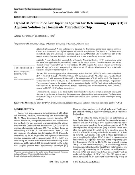Pdf Hybrid Microfluidic Flow Injection System For Determining Copperii In Aqueous Solution