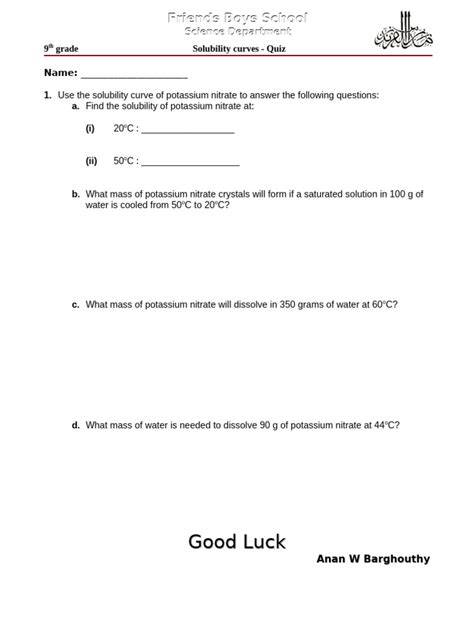 Solubility Quiz Pdf