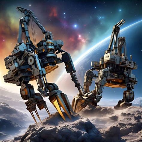Ai Generated Futuristic Mining Robots On An Alien Planet Stock Illustration Illustration Of