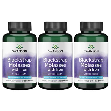 Swanson Pure Blackstrap Molasses Powder With Iron 29 Mg 120 Capsules
