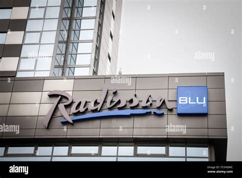 Picture Of A Sign With The Logo Of Radisson Blu On Their Hotel In Riga Latvia Radisson Blu Is