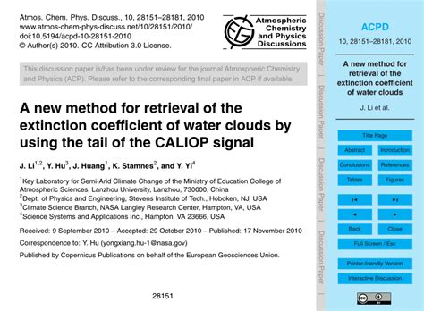 Pdf A New Method For Retrieval Of The Extinction Coefficient Of Water