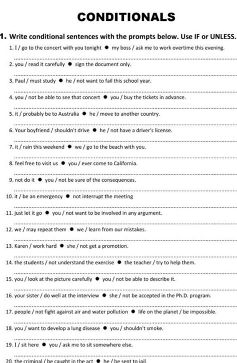 Conditionals Write Conditional Sentences With The Prompts Below Use If O