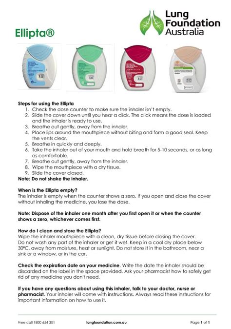 Ellipta® Puffer Inhaler Device Technique Fact Sheet Lung Foundation Australia