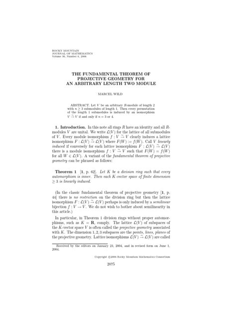 Wild2006rmjm The Fundamental Theorem Of Projective Geometry For An