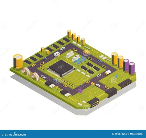 Semiconductor Electronic Components Isometric Composition Stock Vector