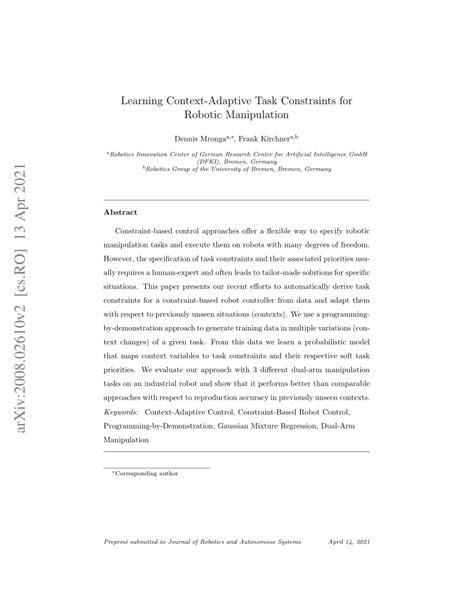 Pdf Learning Context Adaptive Task Constraints For Robotic Manipulation