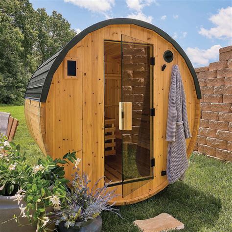 Backyard Discovery 2 4 Person Outdoor Barrel Sauna With Electric Heater And Glass Door