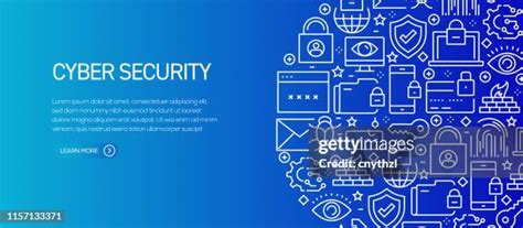 Cyber Security Banner Template With Line Icons Modern Vector