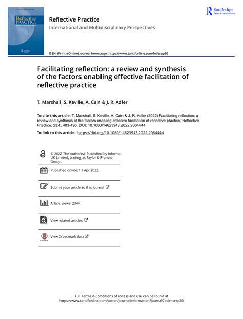 Pdf Facilitating Reflection A Review And Synthesis Of The Factors Enabling Effective