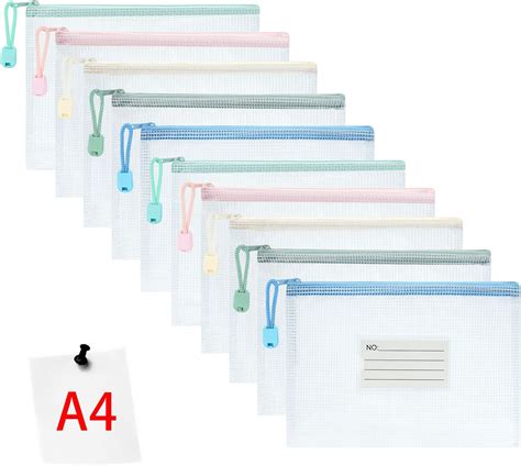 Vicloon 10pcs A4 Plastic Wallets Whitepinkyellowbluegreen Zip