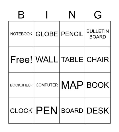 Classroom Objects Bingo Card