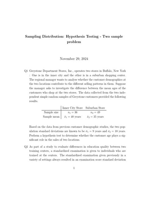Hypothesis Testing Two Sample Practice Problem Set Pdf Statistical Analysis Teaching